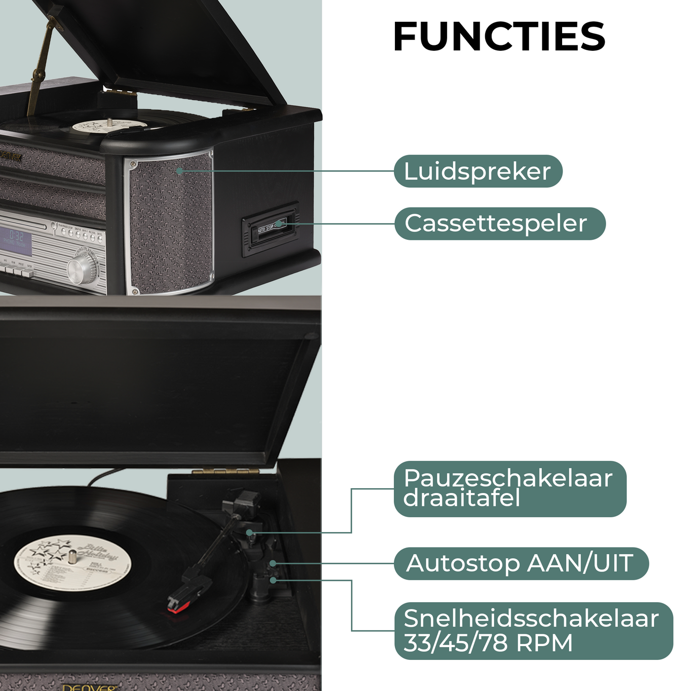 Denver Retro Platenspeler - DAB Radio - CD Speler - Cassette - MRD51 ...