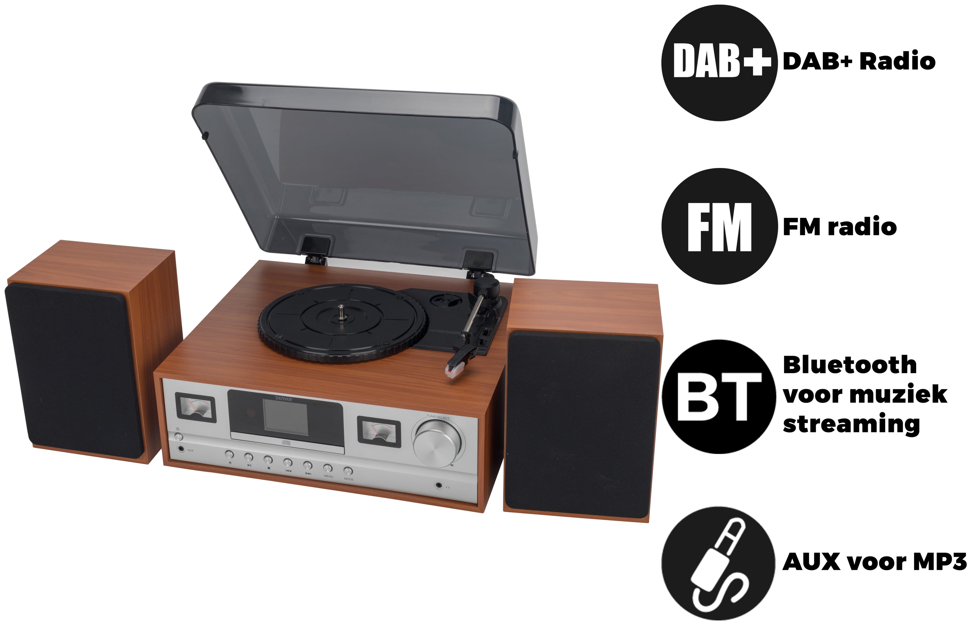 Denver Retro Platenspeler - DAB radio - CD speler - MRD52LW — Denvershop